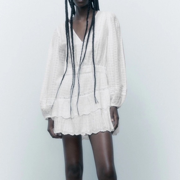 Zara | Dresses | 3 Zara White Long Sleeve White Tiered Dress | Poshmark